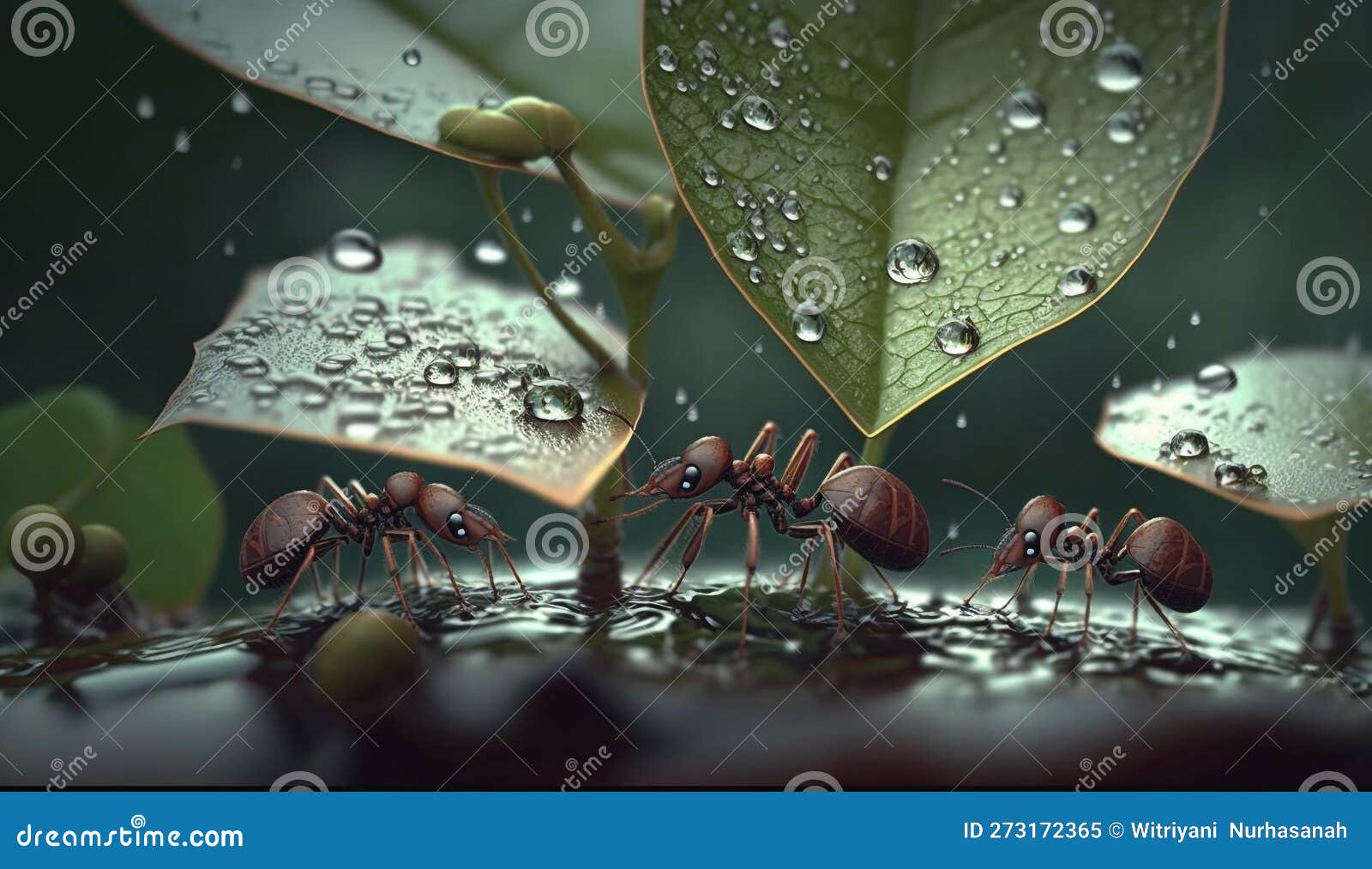 Ants Escape the Rain by Hiding Under the Leaves Stock Illustration ...
