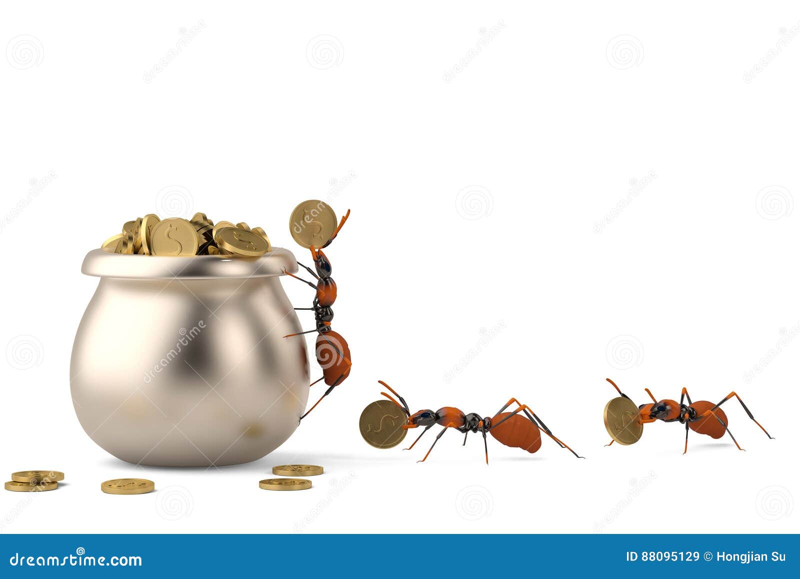 The Ants Put the Gold in a Copper Pot.3D Illustration. Stock ...