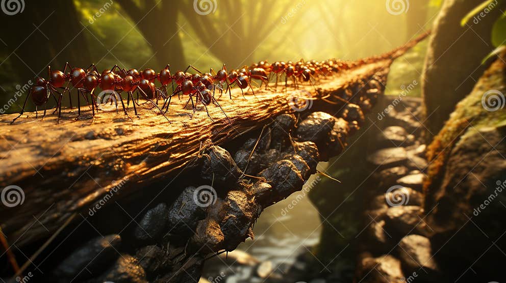 Ants Walking on a Log in the Forest, Teamwork Concept Stock Photo ...