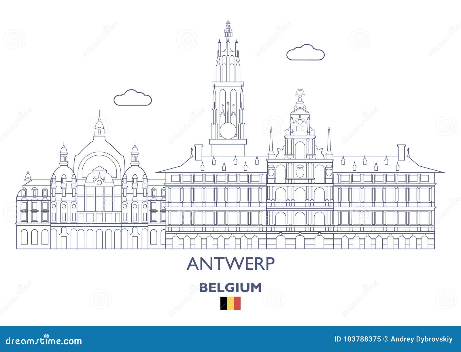 Antwerp City Skyline, Belgium Stock Vector - Illustration of line, city ...