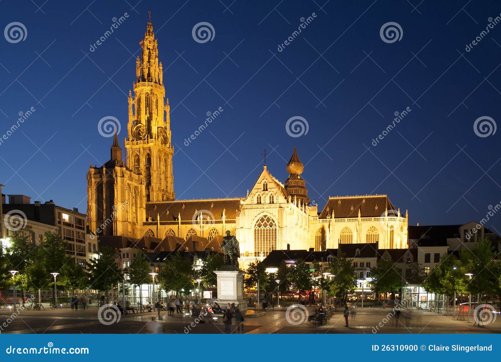 Antwerp by Night stock photo. Image of facade, city, cathedral - 26310900