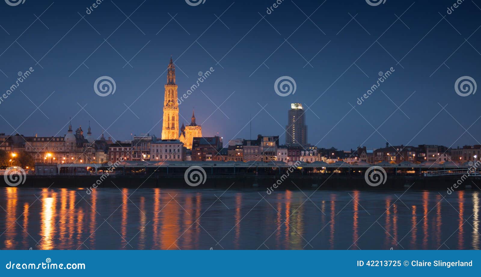 Antwerp skyline stock image. Image of evening, light - 42213725