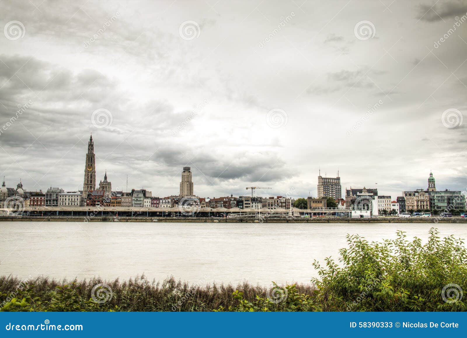 Antwerp Skyline with the Schelde River Stock Image - Image of skyline ...