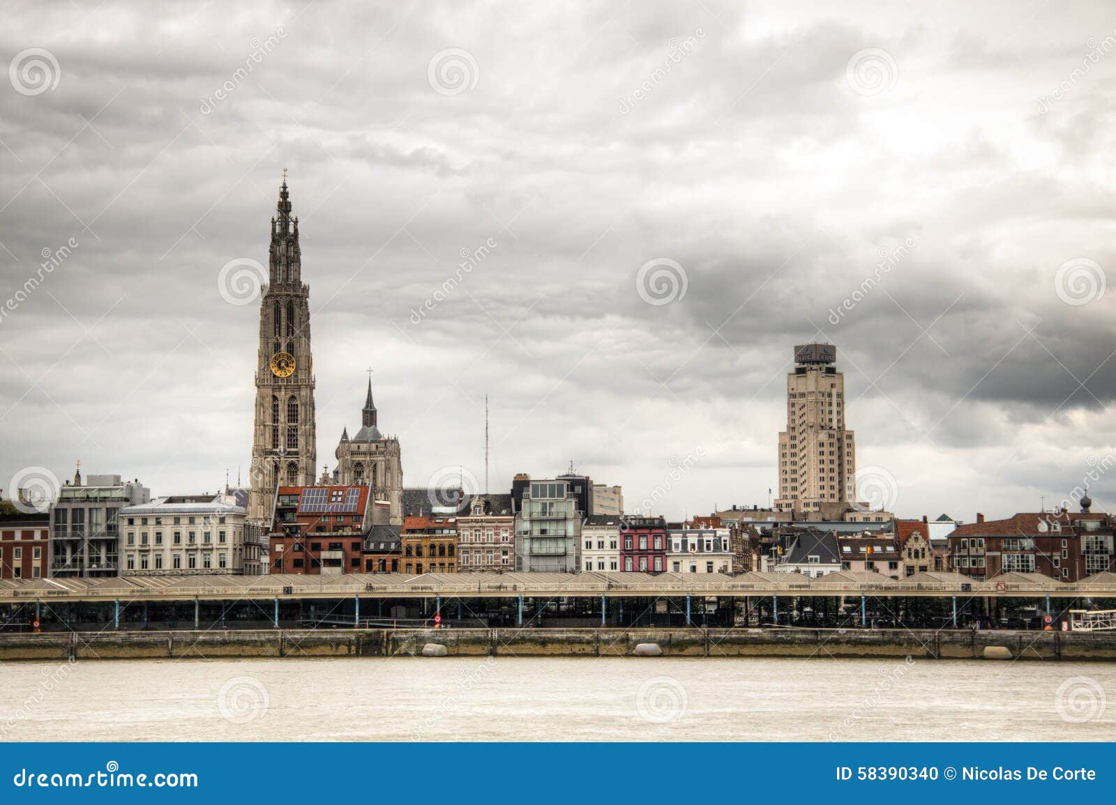 Antwerp Skyline with the Schelde River Stock Photo - Image of european ...