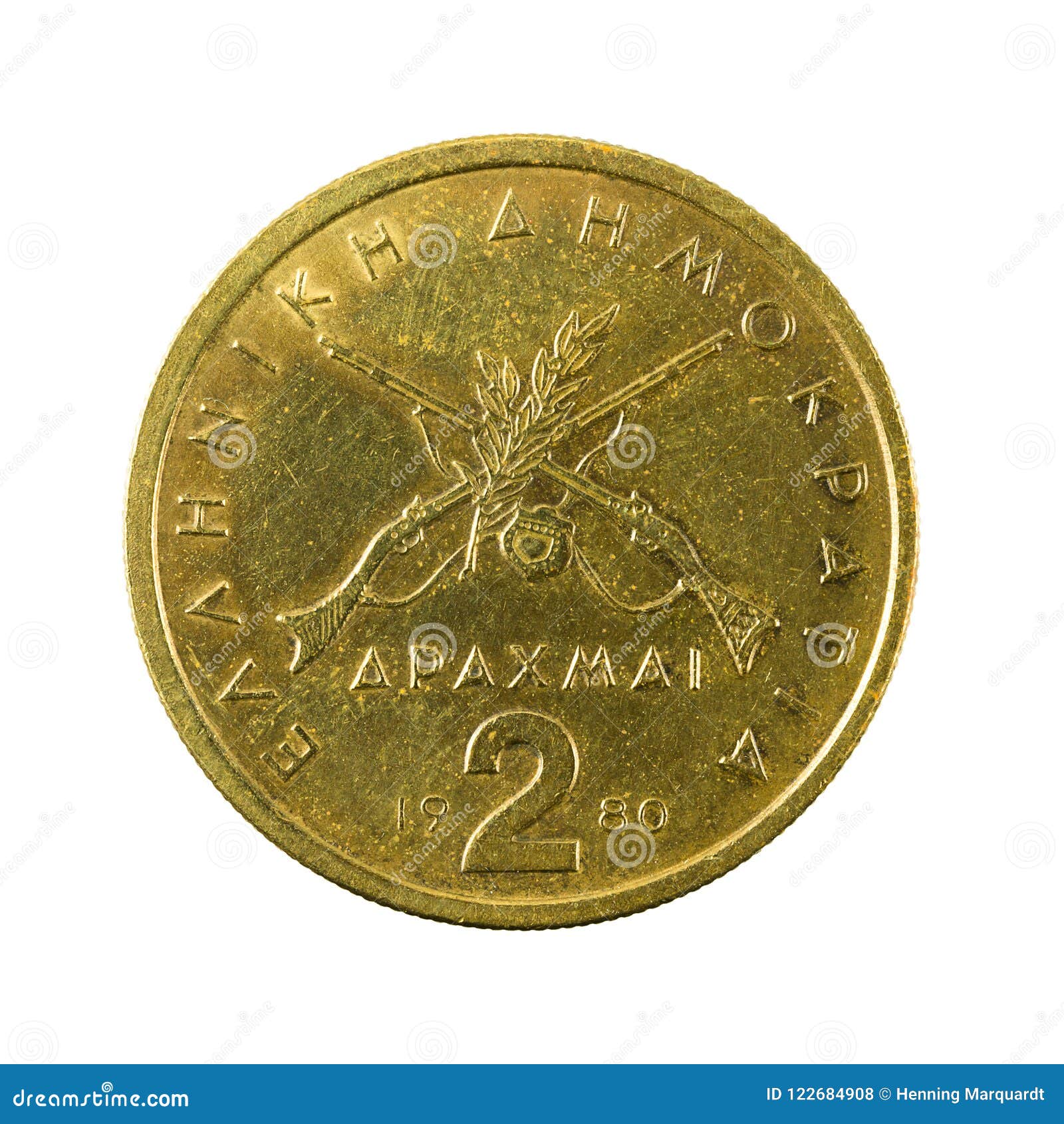 Anverso an O 80 De La Moneda Del Dracma De 2 Griegos Foto de archivo ...