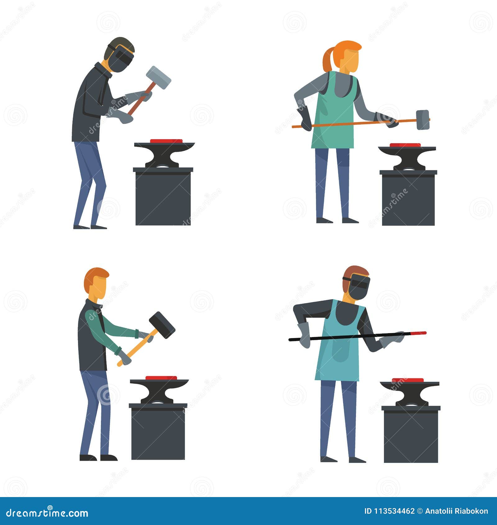 Anvil Blacksmith Forge Icons Set Flat Style Stock Vector - Illustration ...