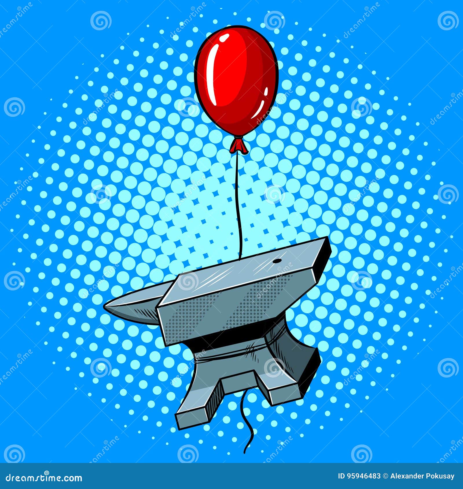 Flying Anvil With Balloons On Yellow Background Royalty-Free Cartoon ...