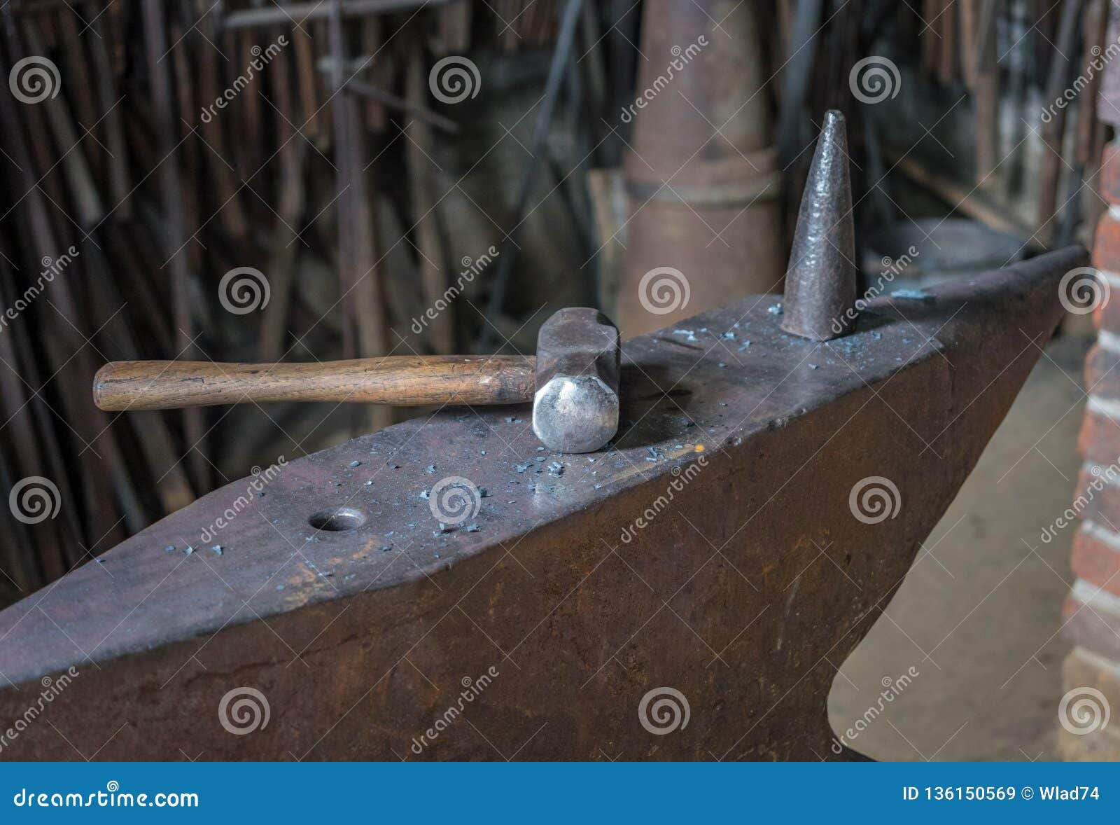 The Anvil and Hammer in an Old Smithy Stock Image - Image of anvil ...