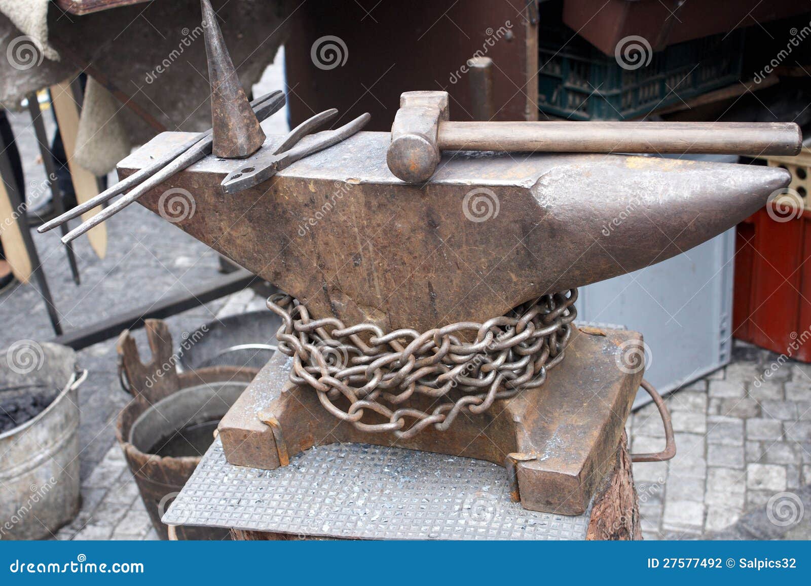An Anvil with a Variety of Tools Stock Photo - Image of outdoor, hammer ...