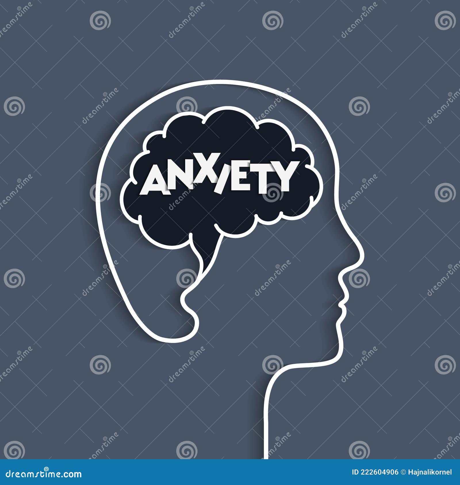 Anxiety Concept With Head, Brain And Heart Silhouette Vector ...