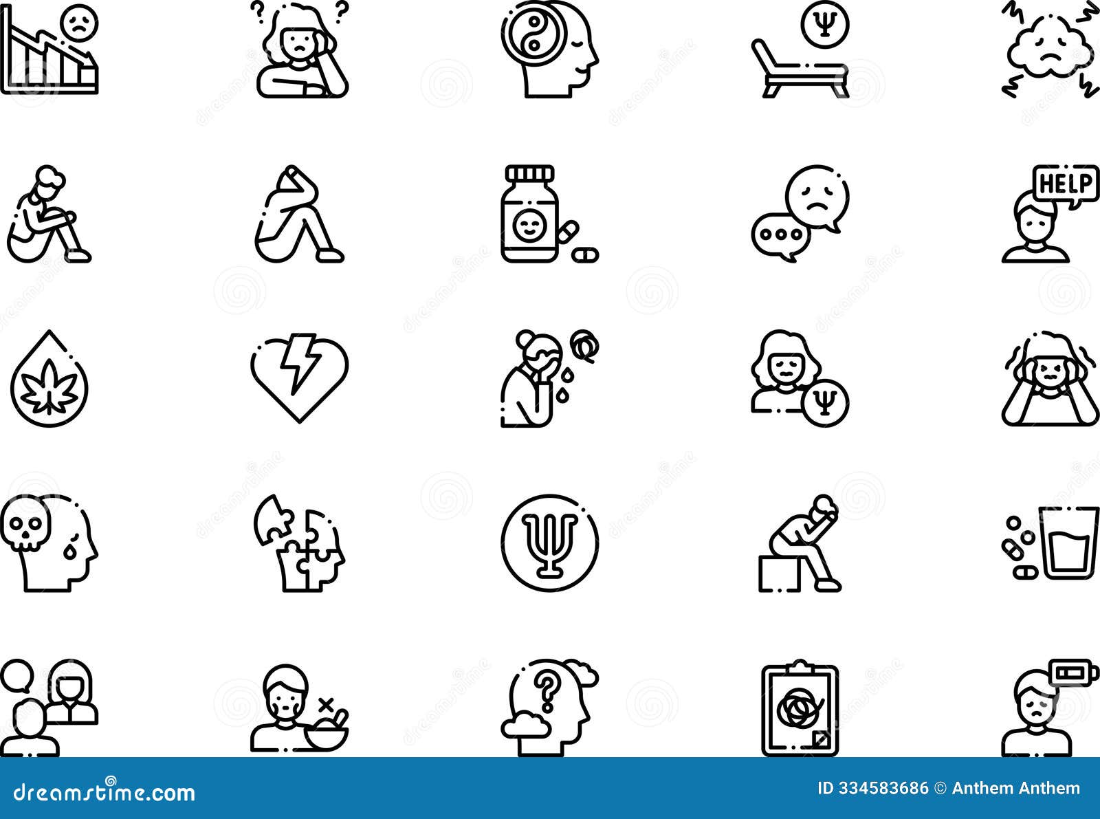 Anxiety and Depression Icons Collection is a Vector Illustration with ...