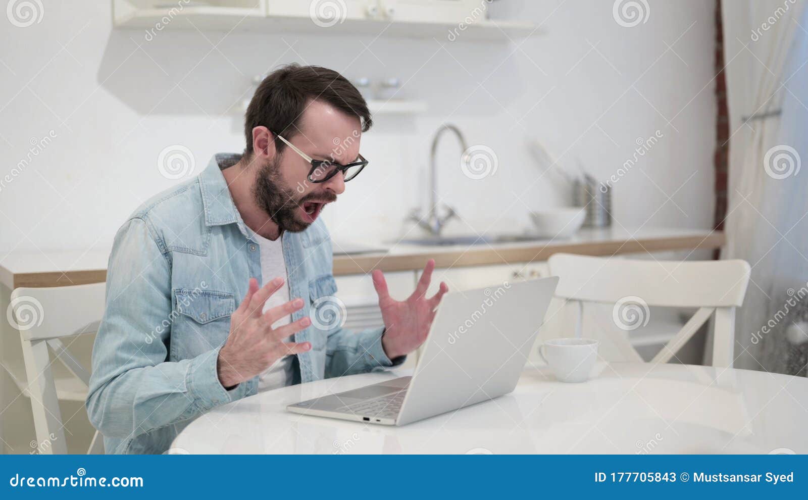 Anxious Beard Young Man Getting Angry on Laptop Stock Image - Image of ...