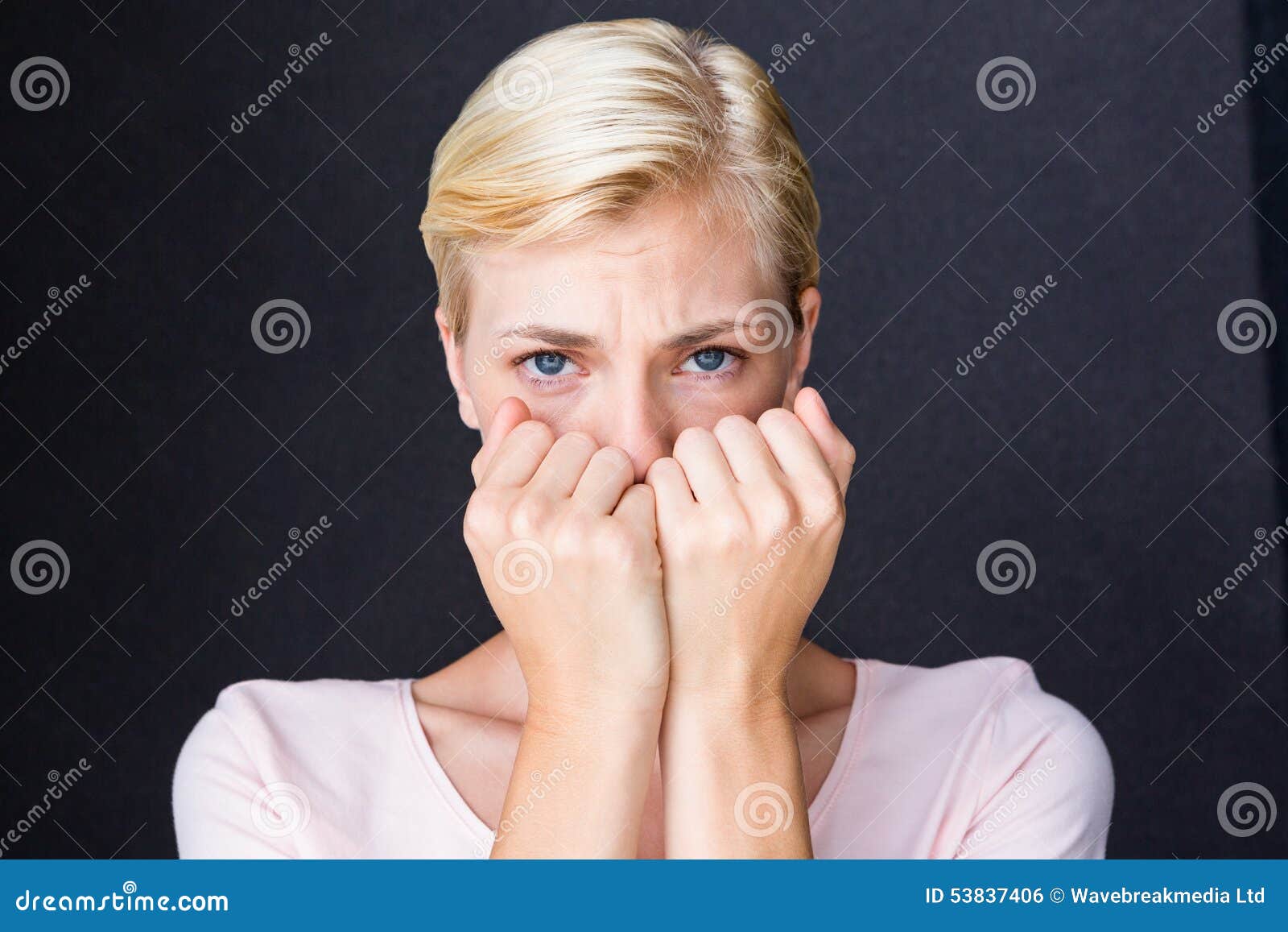 Anxious Blonde Woman Looking at Camera Stock Photo - Image of serious ...