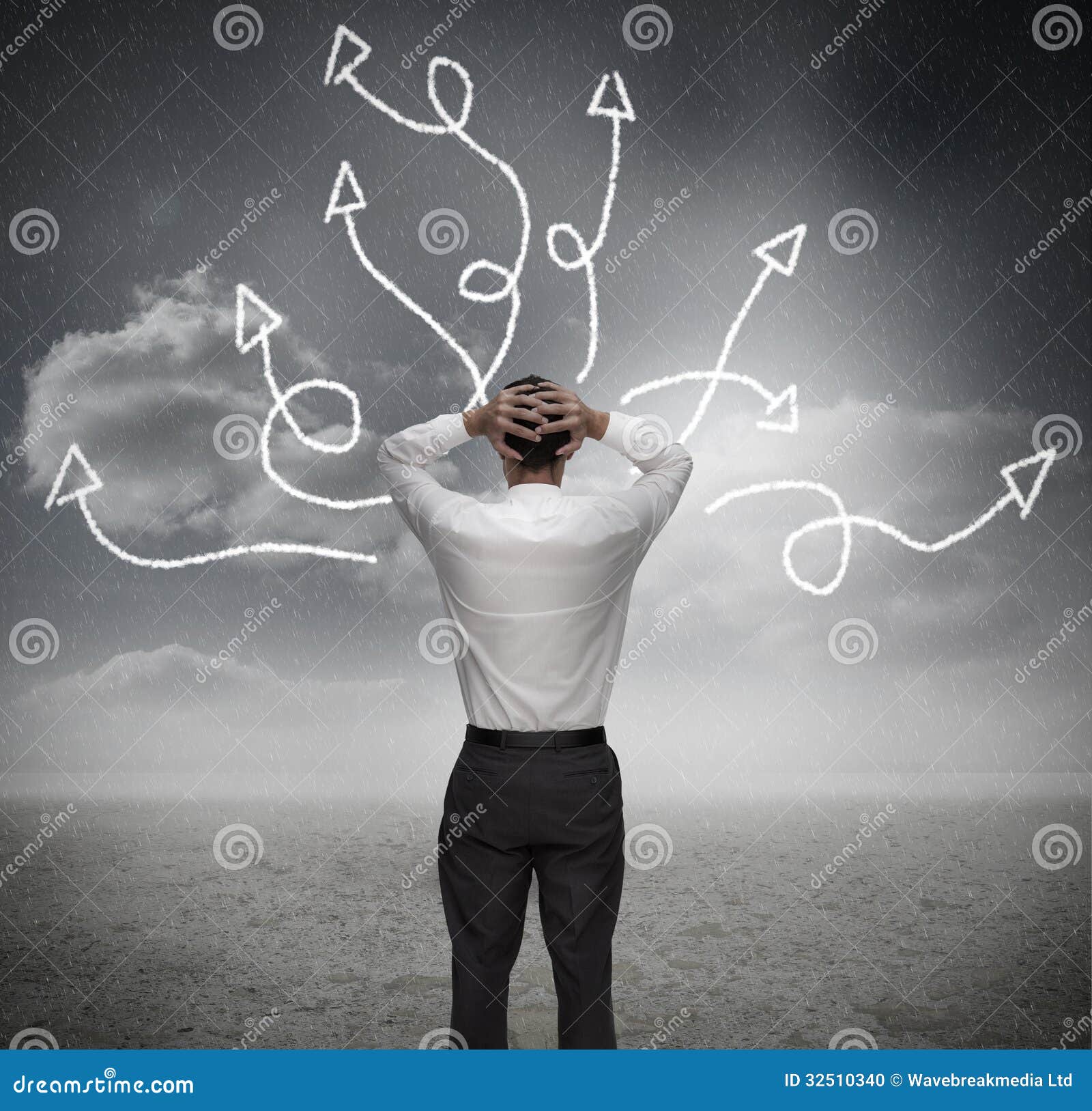 Anxious Businessman Looking at Jumbled Arrows Stock Photo - Image of ...