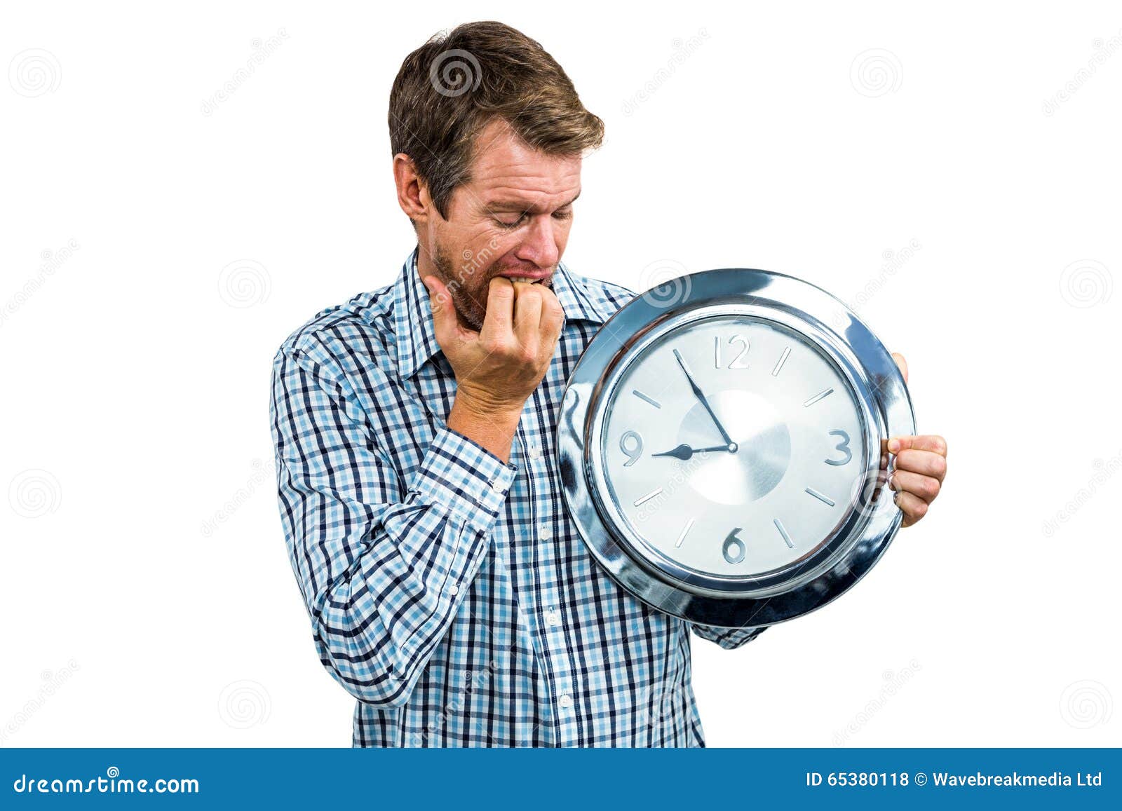 Anxious Late Man Holding a Clock Stock Photo - Image of surprising ...