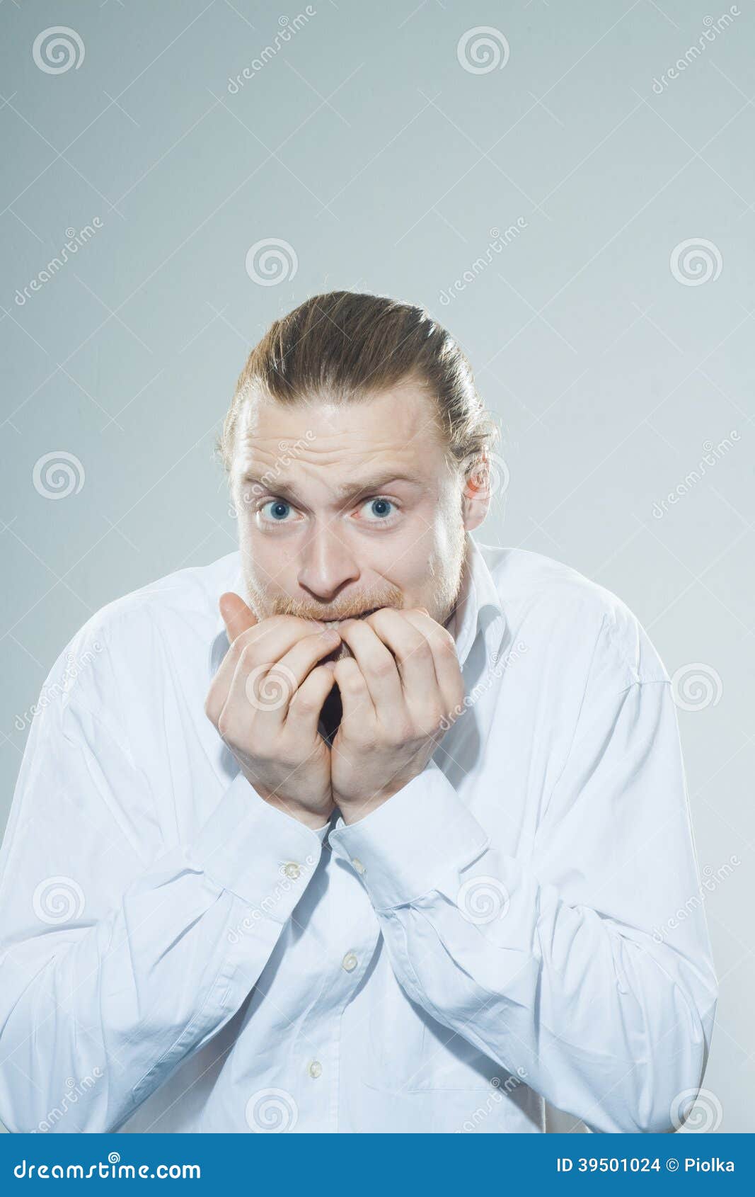 Anxious Man Chewing on Fingernails Stock Photo - Image of discontent ...