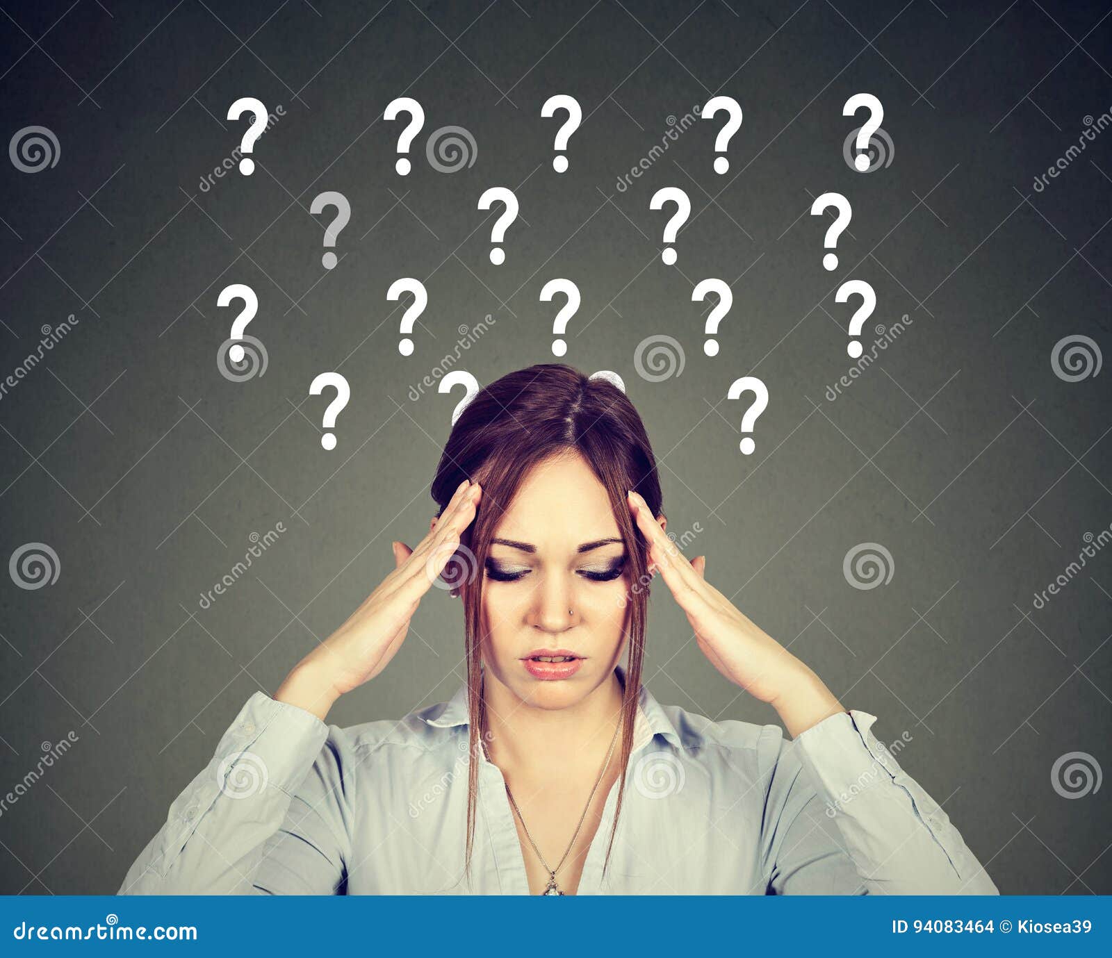 Anxious Stressed Woman with Question Marks Stock Photo - Image of brain ...