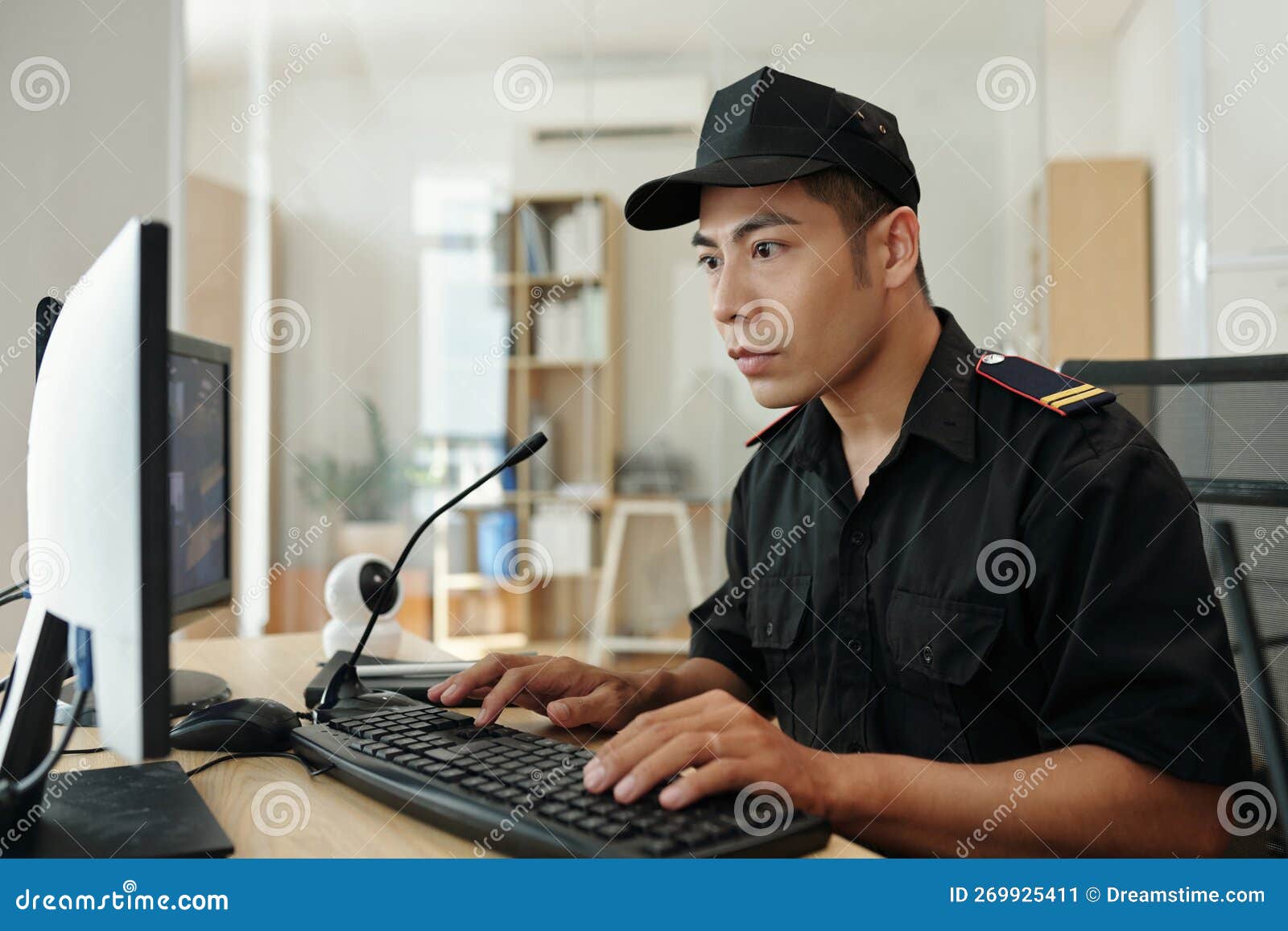 Surveillance Room Operator Working Stock Image - Image of hacker ...
