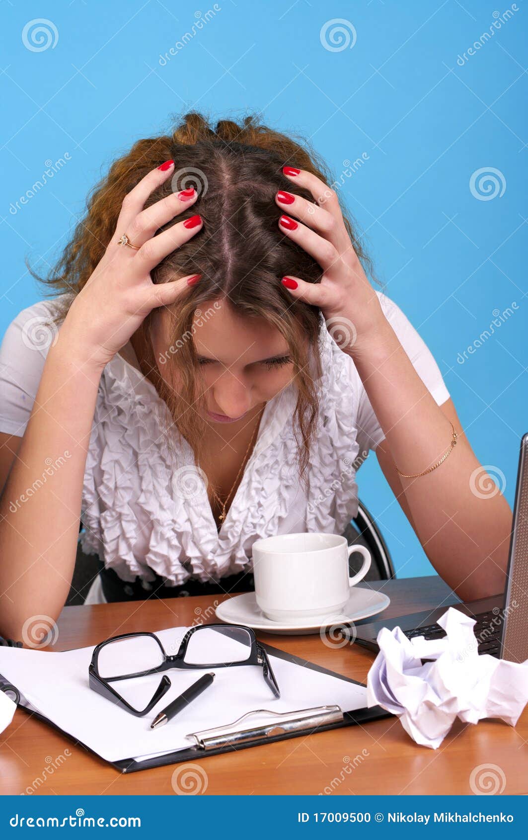 Anxious woman stock photo. Image of lifestyle, headache - 17009500