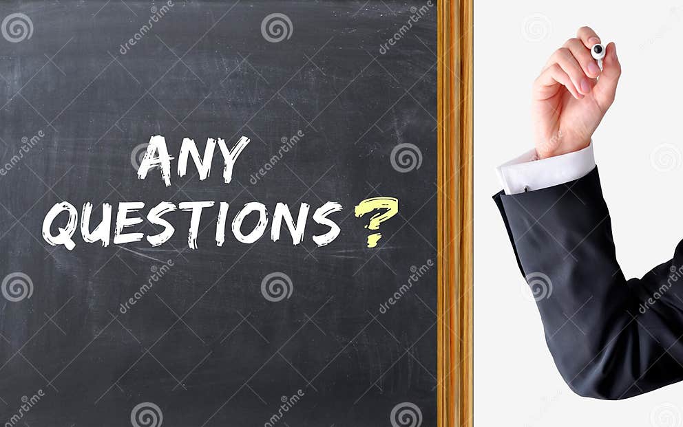 Any Questions Text on Blackboard Stock Photo - Image of businessman ...