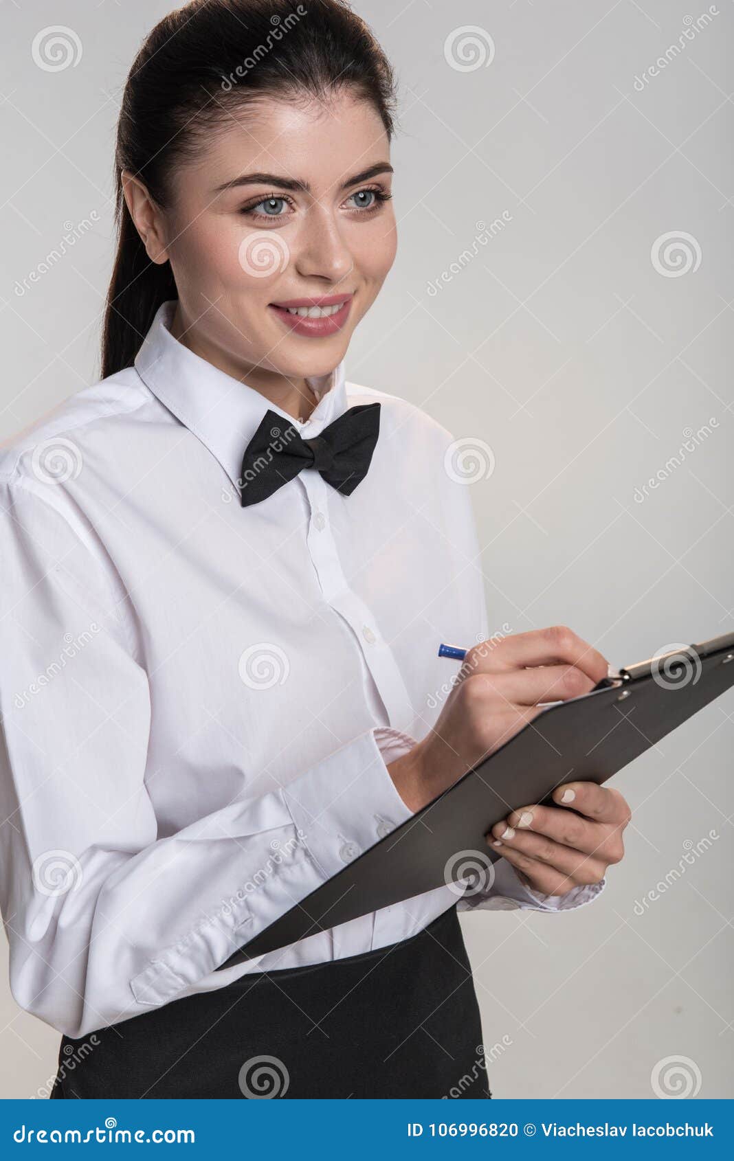 Charming Joyful Waitress Noting Courses Stock Photo - Image of ...