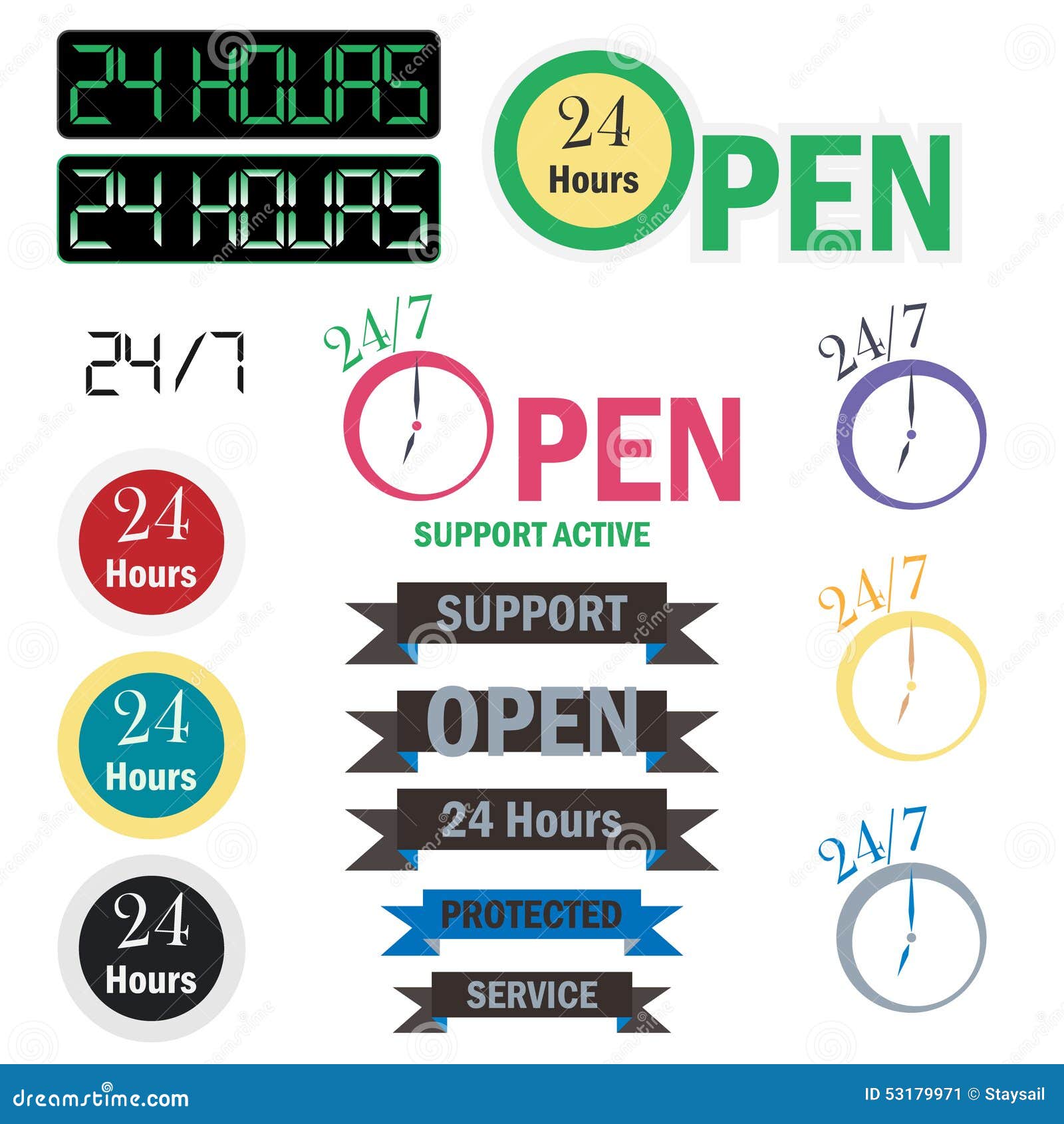 Anytime open stock vector. Illustration of clock, online - 53179971