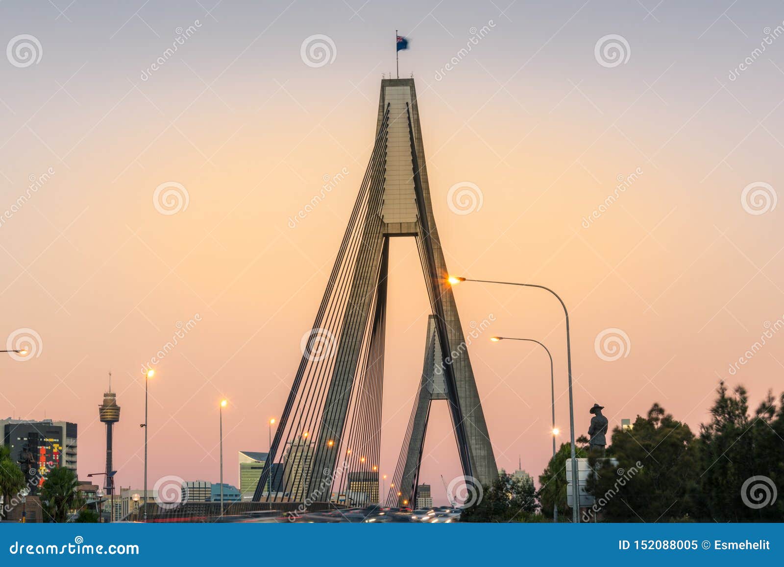 Anzac Bridge Structure with Beautiful Sunset Sky on the Background ...