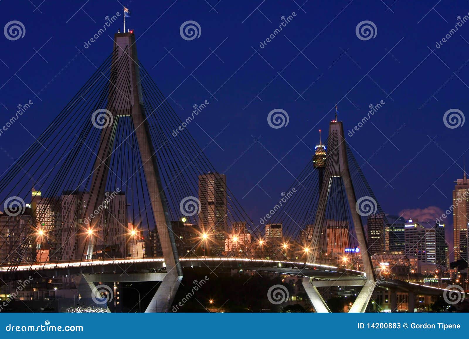 ANZAC Bridge, Sydney, Australia, at Night. Stock Image - Image of ...