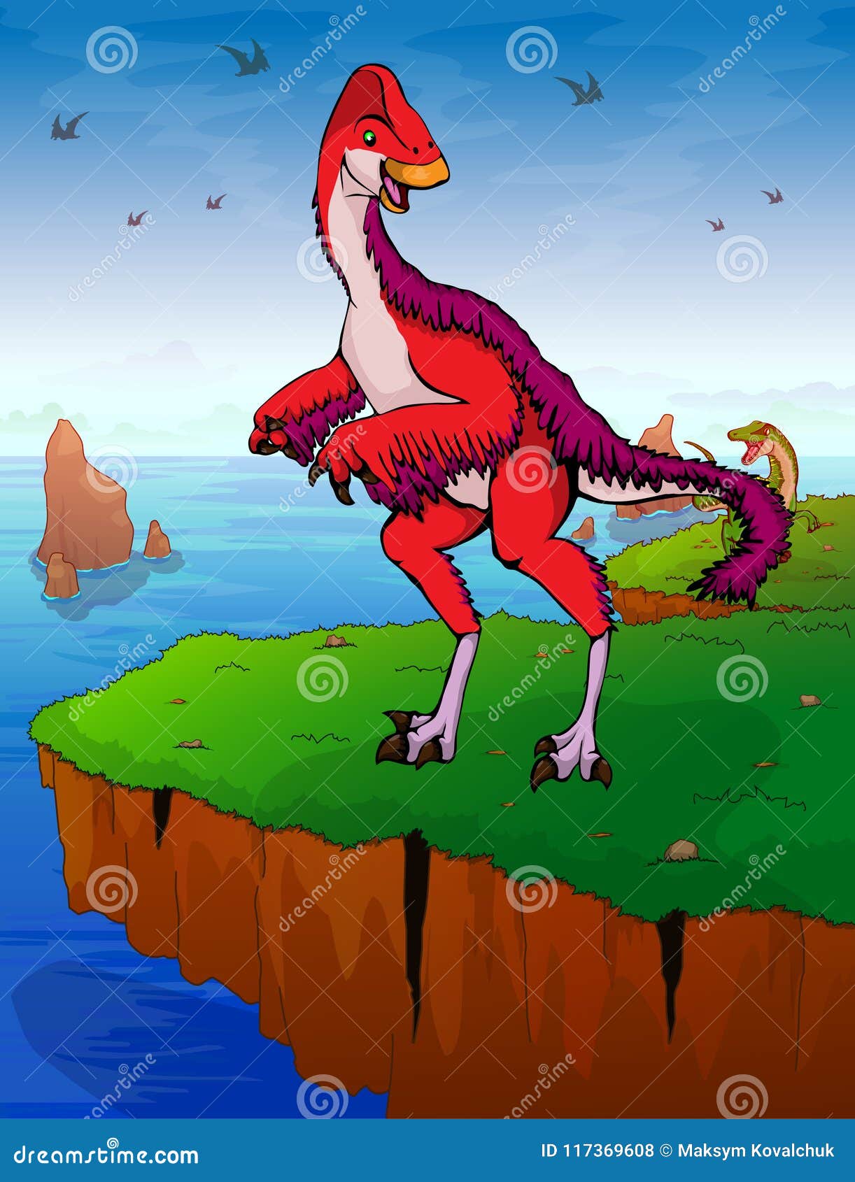 Anzu Wylie On The Background Of A Waterfall. Cartoon Vector ...