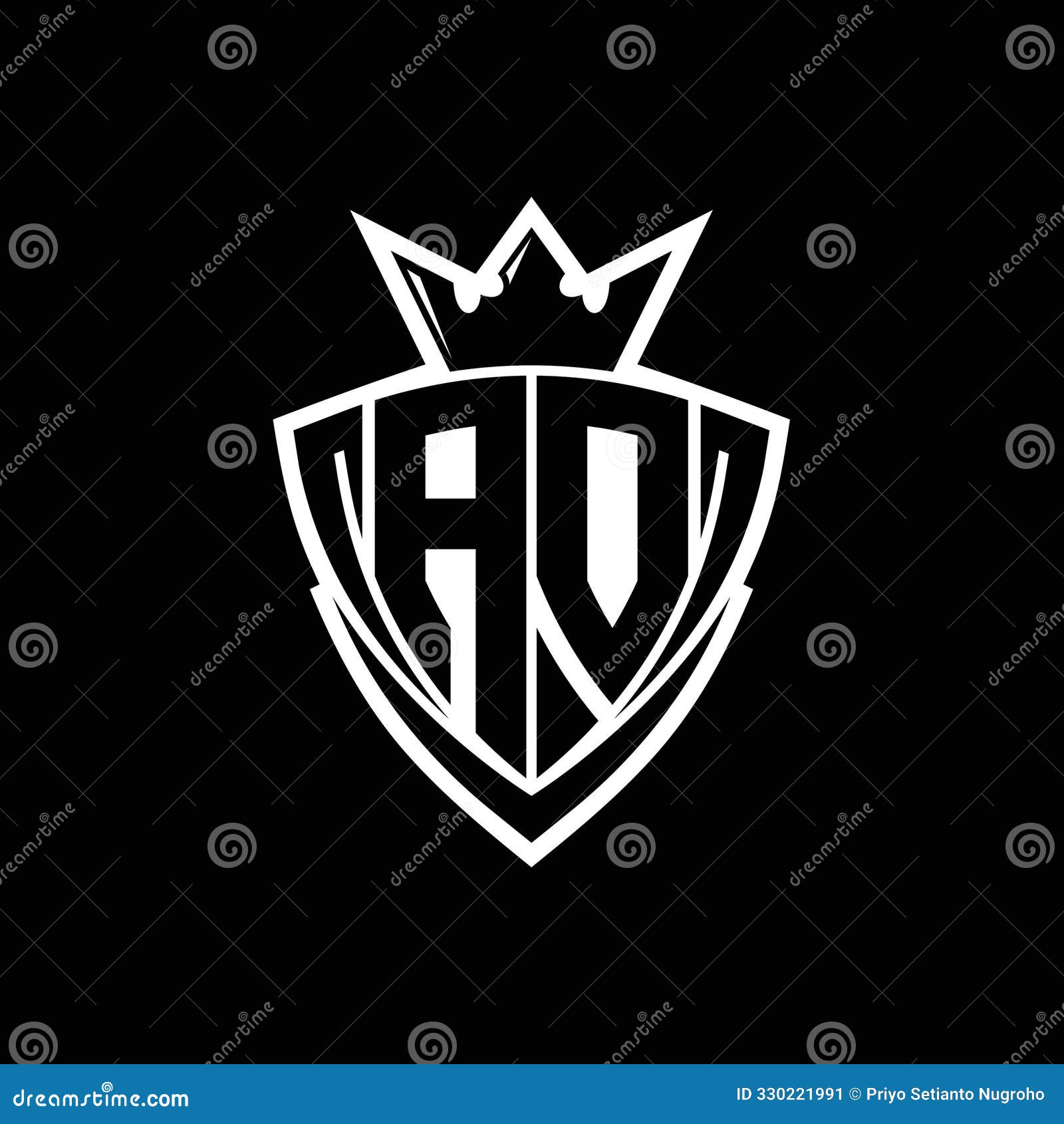 AO Letter Logo with Sharp Triangle Shield Shape with Crown Inside White ...