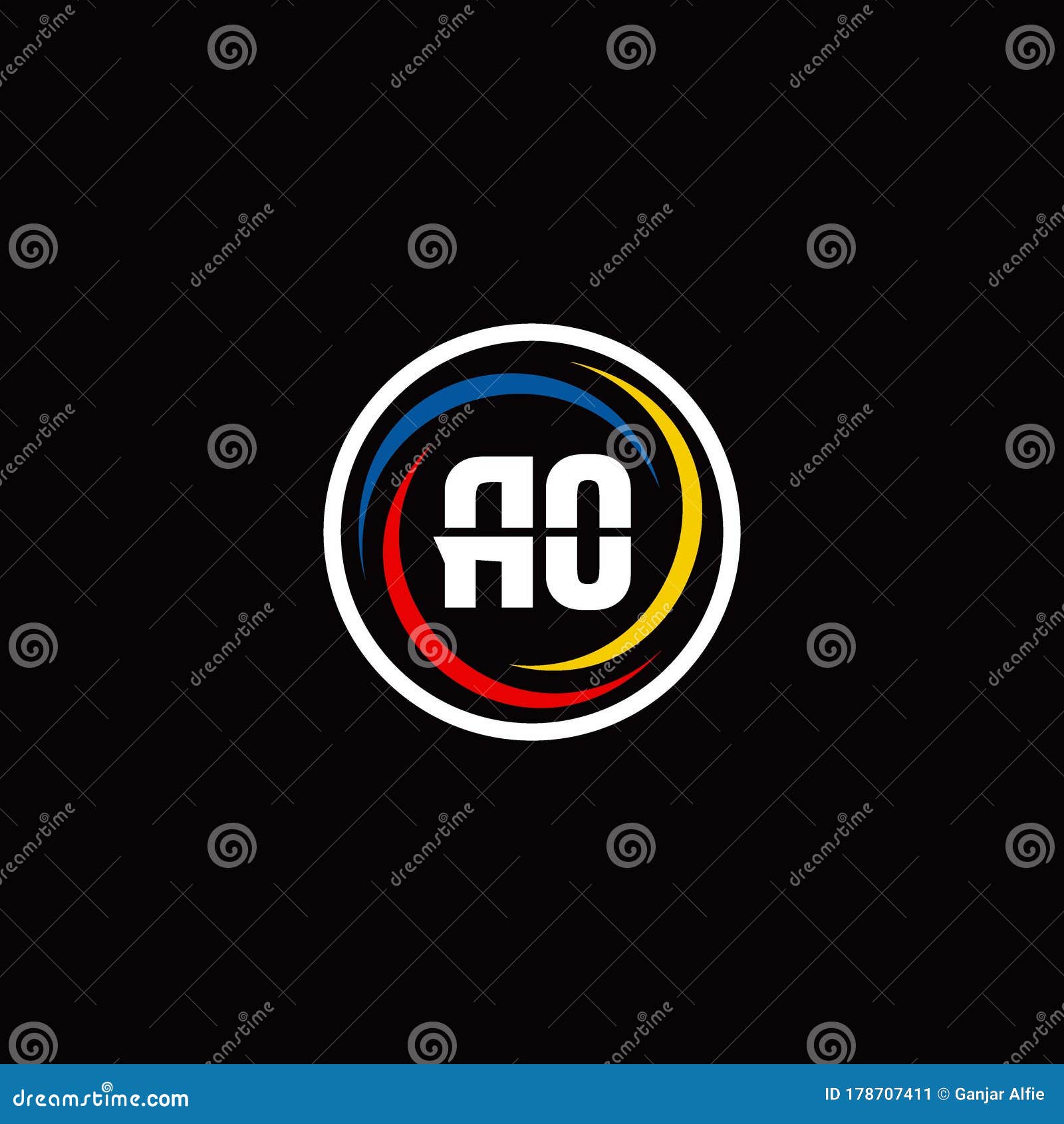 AO Monogram Logo Isolated on Circle Shape with 3 Slash Colors Rounded ...