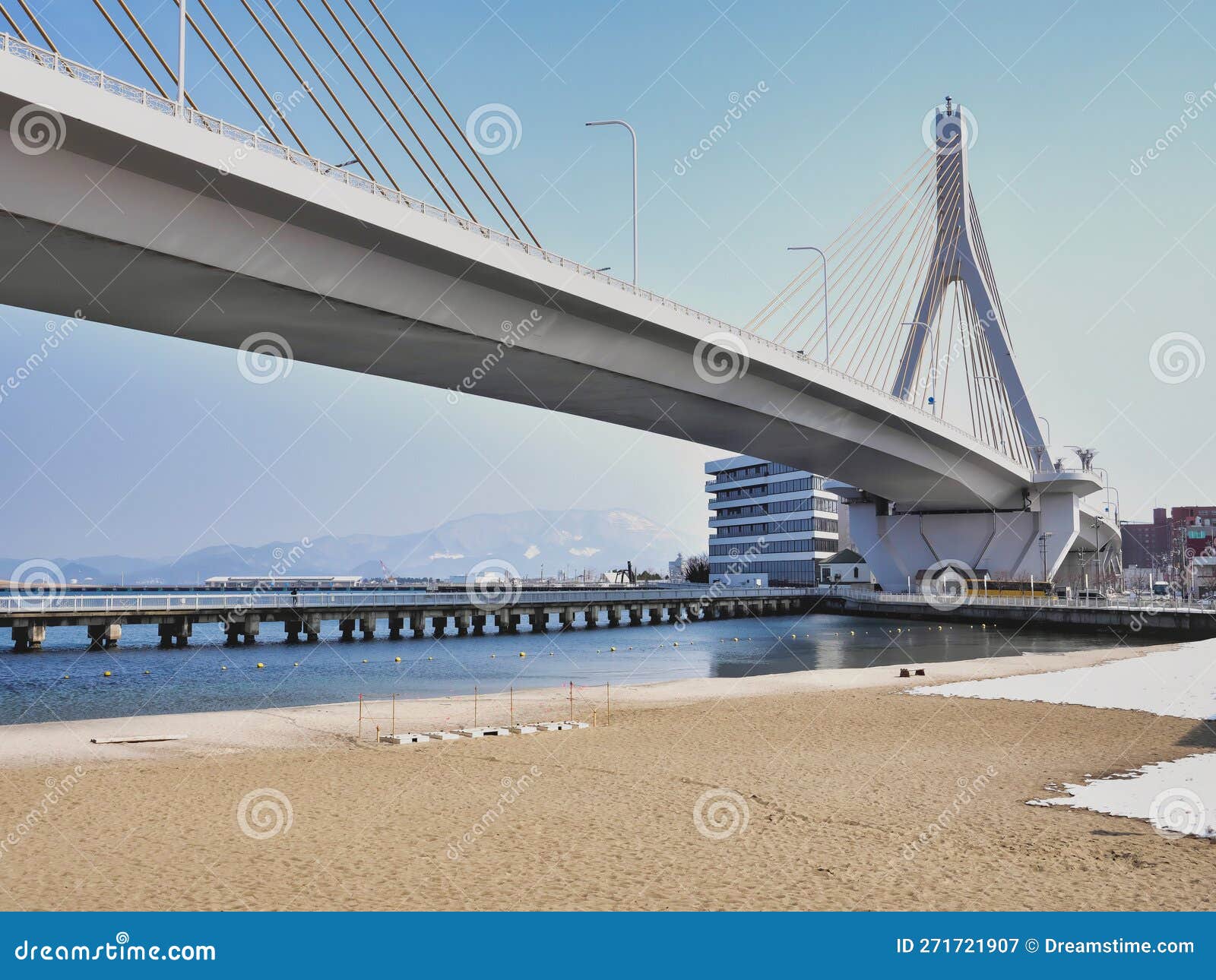 Aomori Bay Bridge on Blue Sky Background Stock Image - Image of port ...