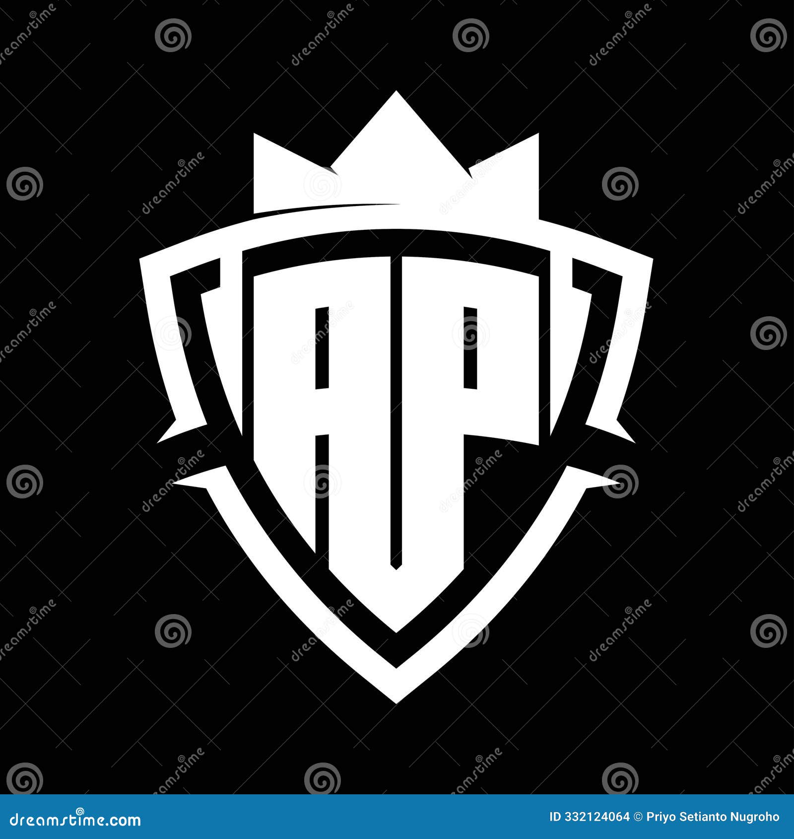 AP Letter Monogram with Triangle Curve Shield Shape with Crown White ...