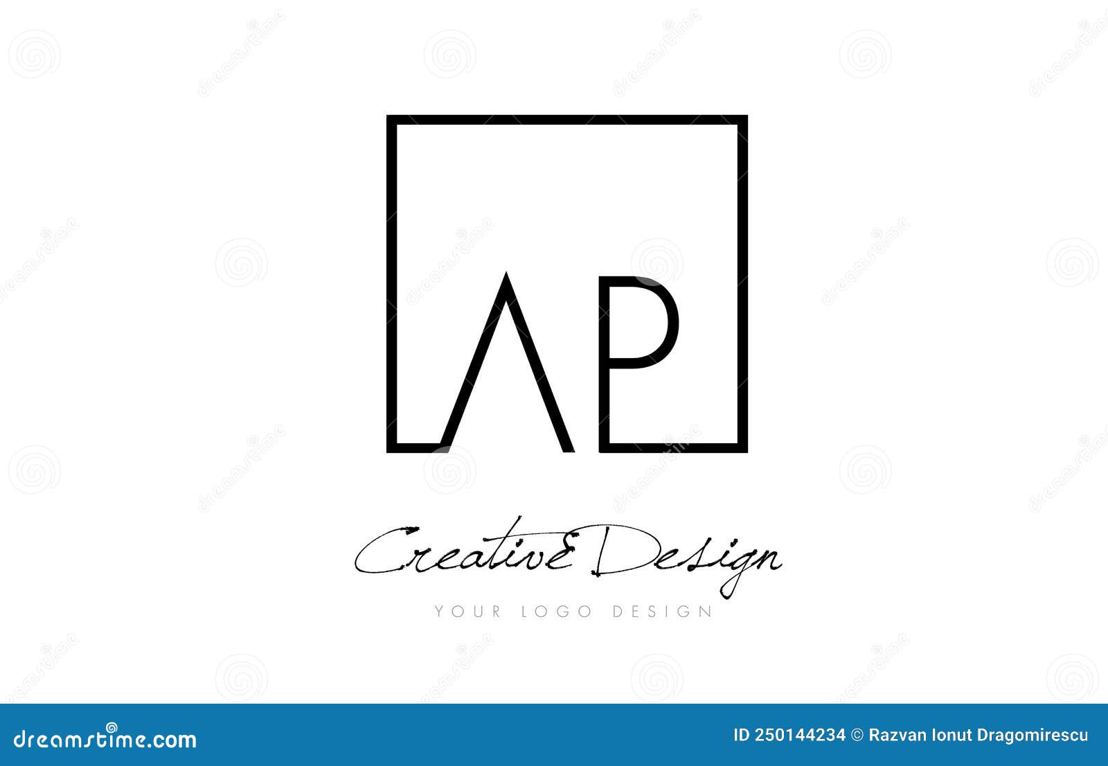 AP Square Frame Letter Logo Design with Black and White Colors Stock ...