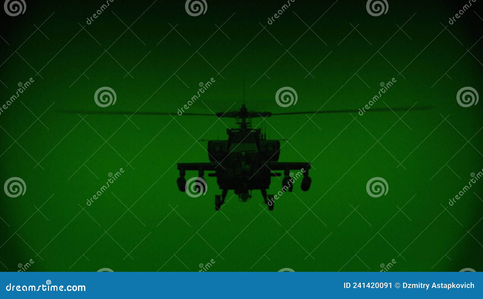 Apache AH-64 Helicopter Flies at Night, Night Vision Infrared Stock ...