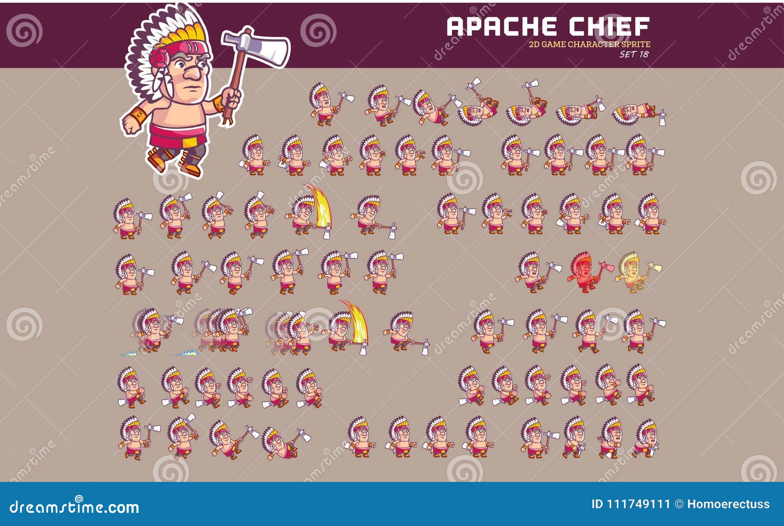 Apache Chief Game Character Animation Sprite Stock Vector - Illustration of indigenous, killer ...