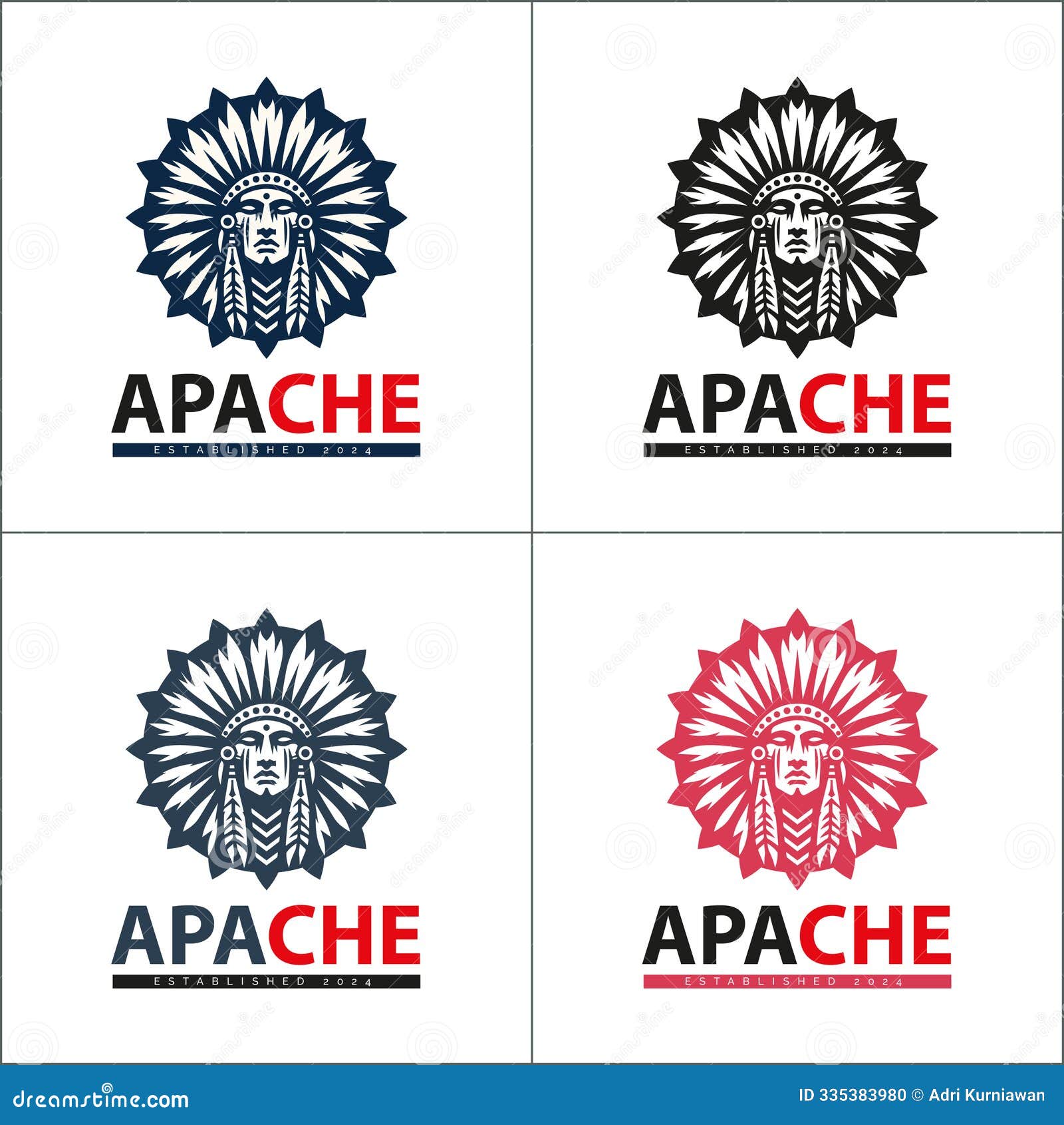 Apache Indian Aztec Native American Warrior Tribes Face Head Logo Set ...