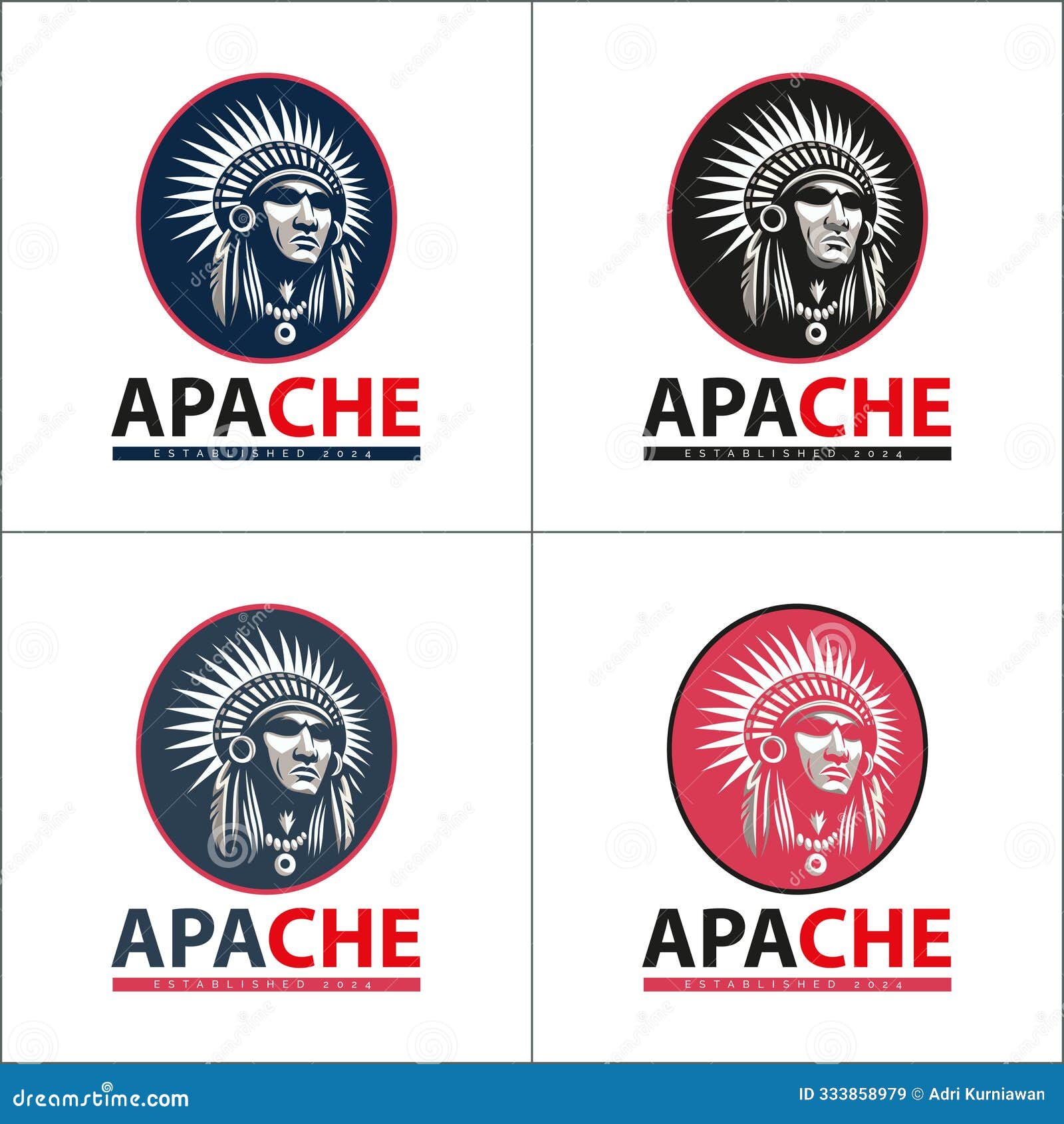 Apache Indian Aztec Native American Warrior Tribes Face Head Logo Set ...
