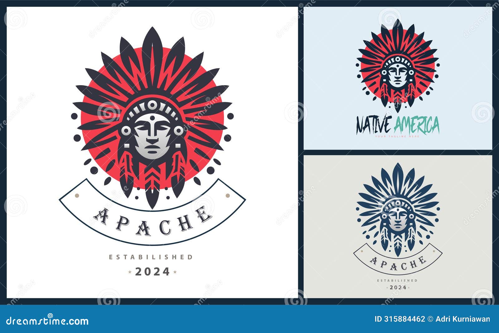Apache Indian Aztec Native American Warrior Tribes Face Head Logo Set ...