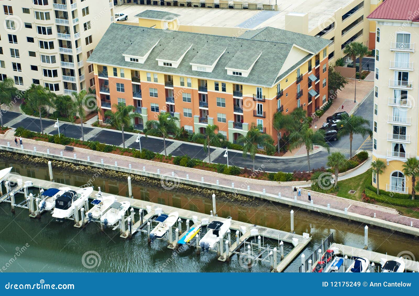 Apartment Building and Marina Stock Image - Image of mooring, pier ...