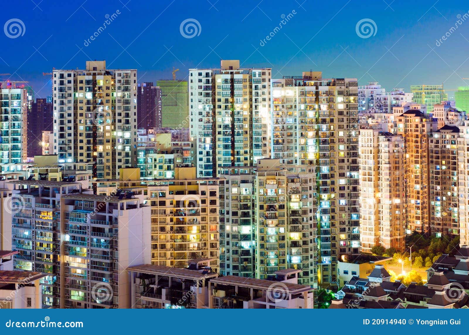 Apartment Building at Night Stock Photo - Image of china, multistory ...