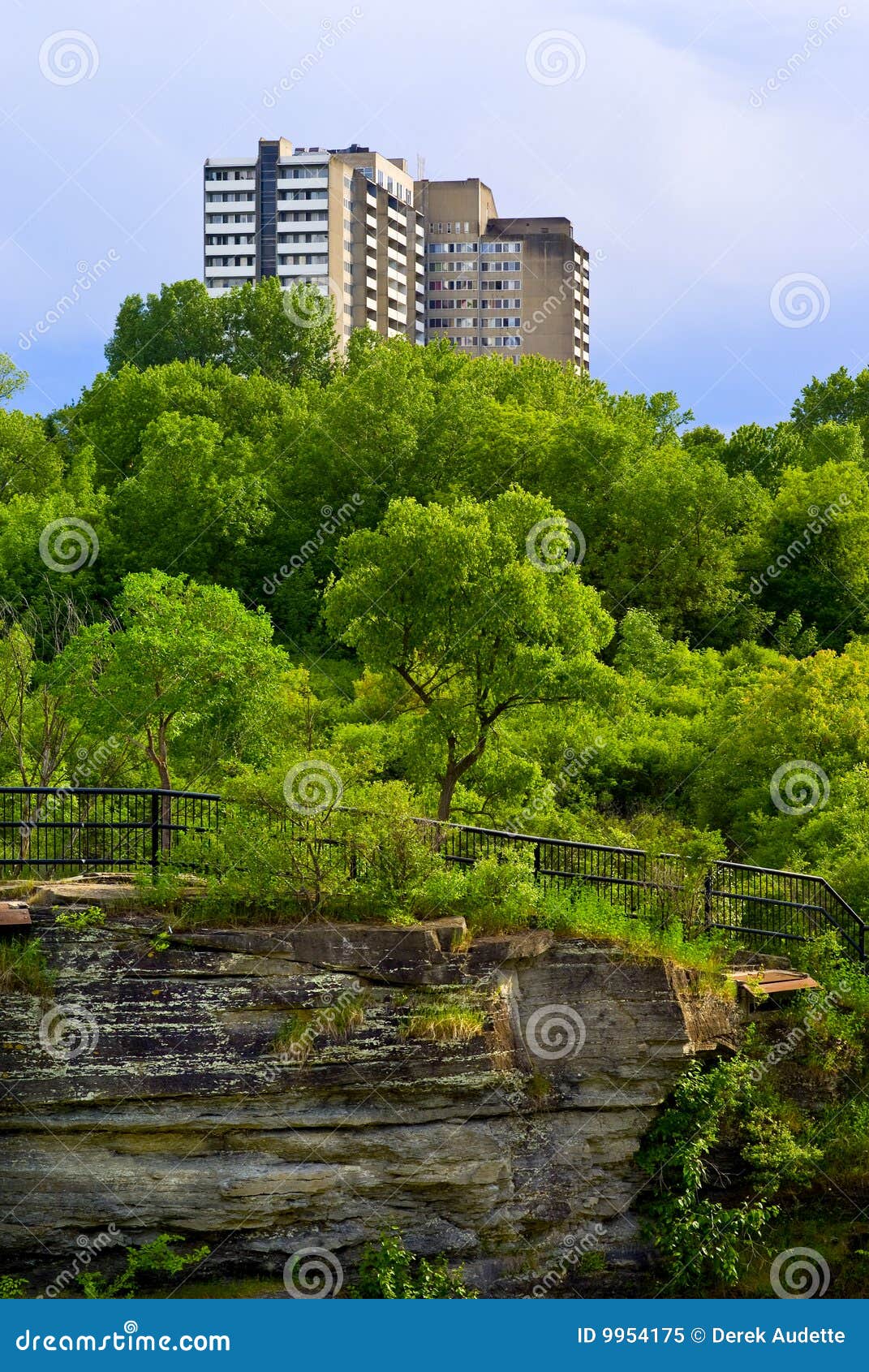 Apartment Building Overlooking Lush Trees Stock Image - Image of ...