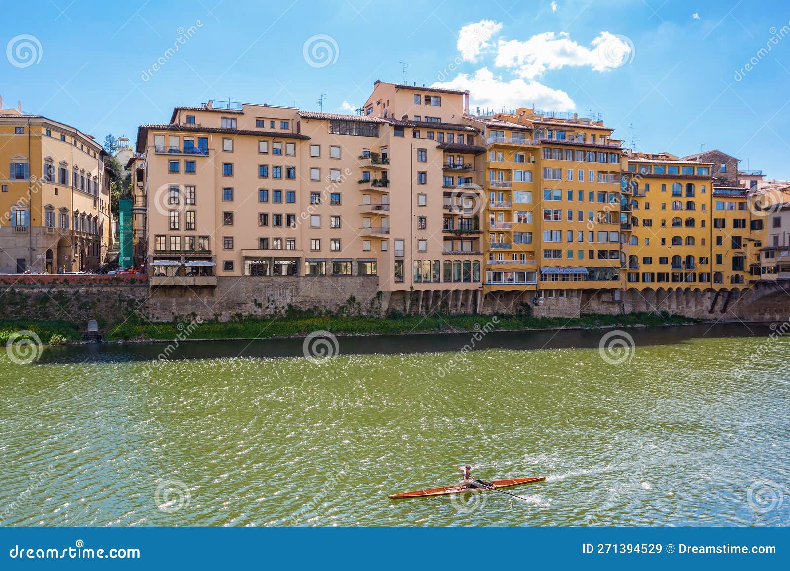 Apartment Building by the River with a Rowing Boat Stock Image - Image ...