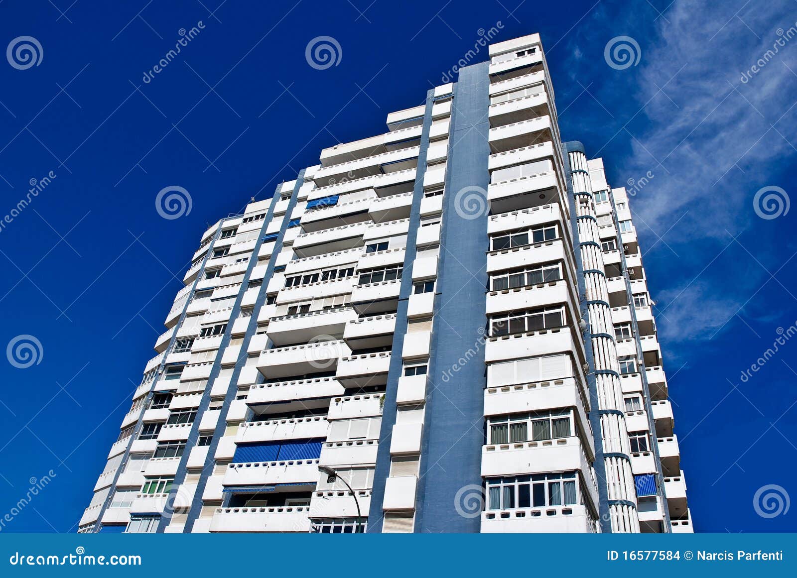 Apartment Building - White and Blue Stock Photo - Image of modern, rent ...