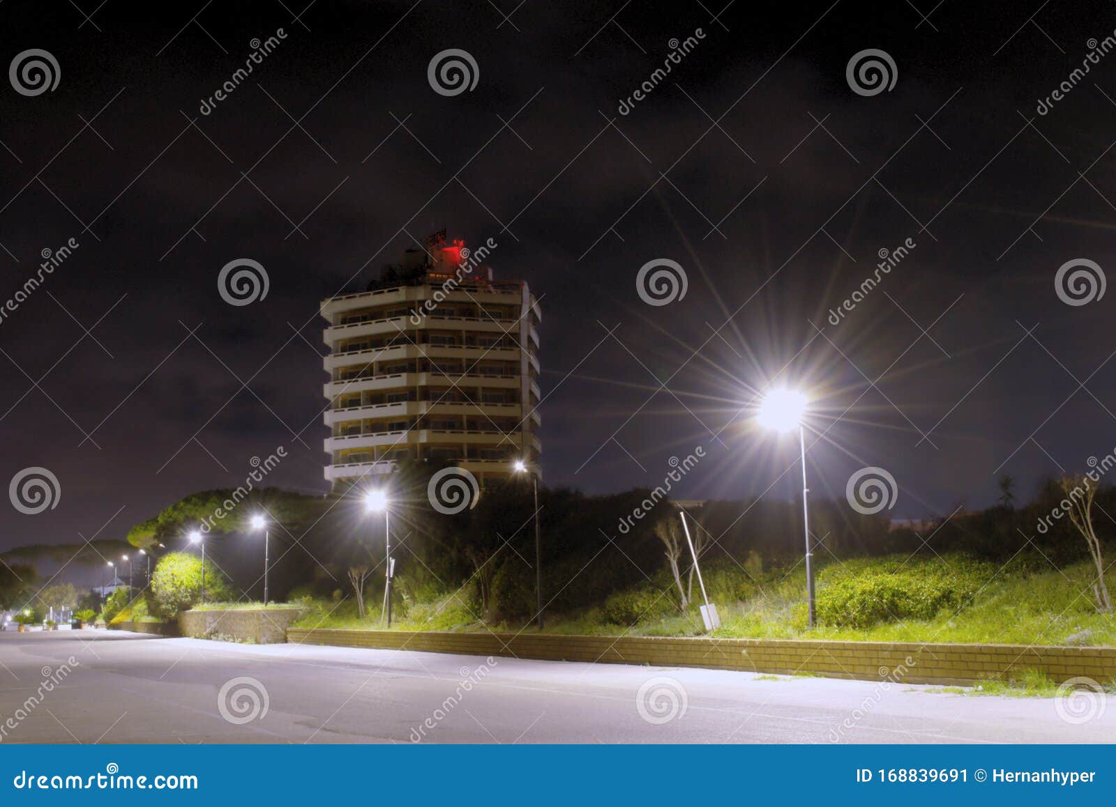 Apartment Buliding and Empty Parking Lot at Night Stock Image - Image ...