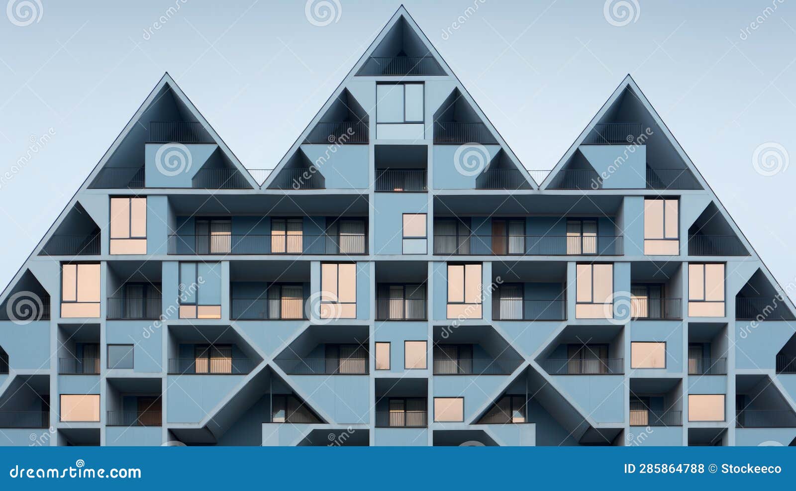 Symmetrical Apartment Building with Triangular Design in Light Indigo ...