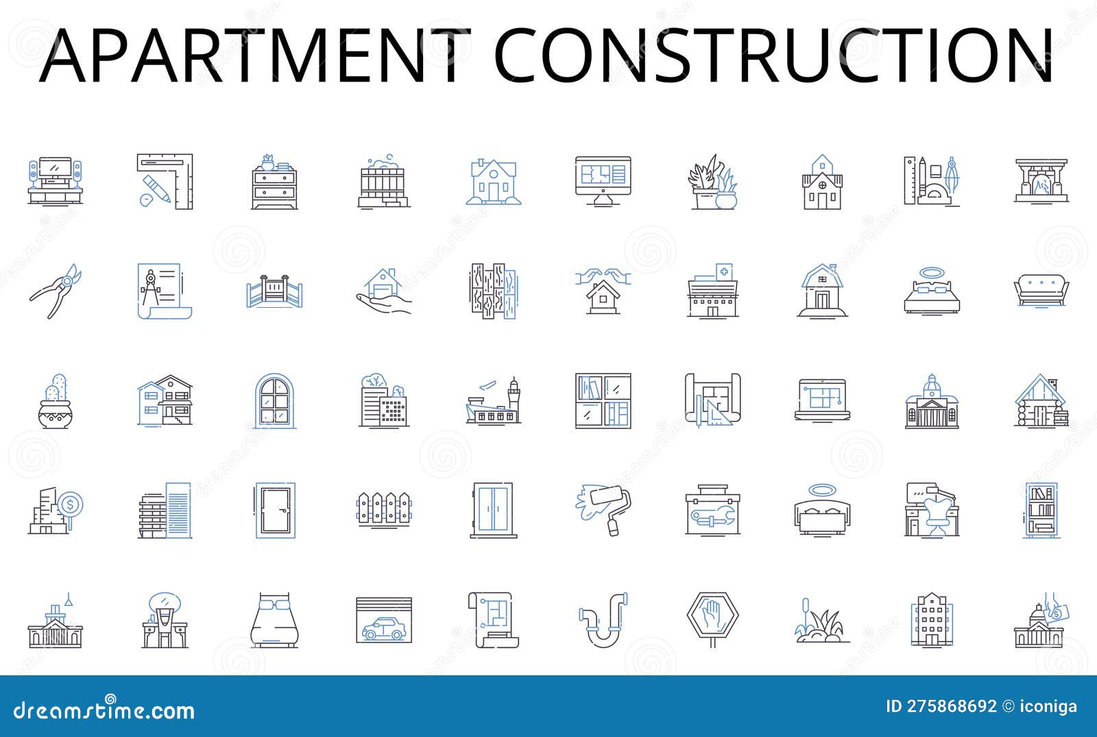 Apartment Construction Line Icons Collection. Collaborative, Synergy ... Apartment Construction Line Icons Collection. Collaborative, Synergy ...