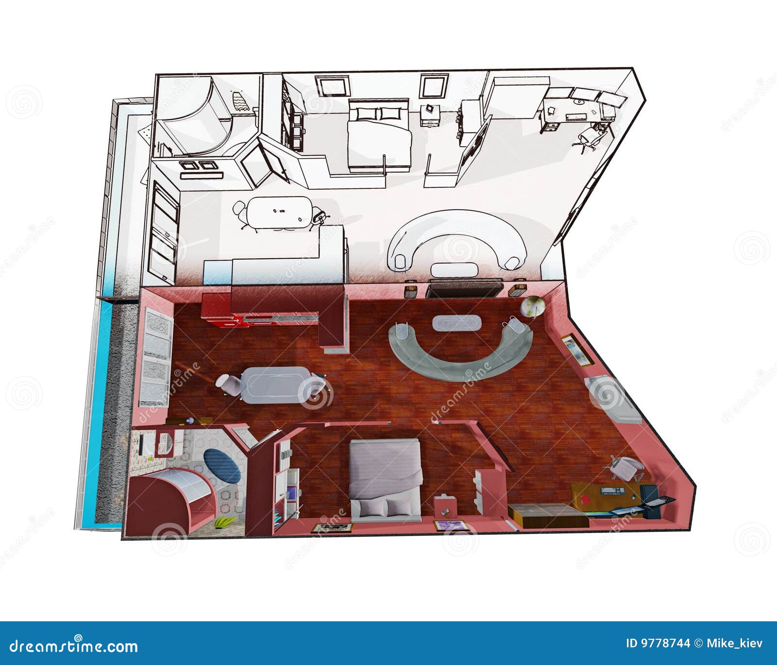 Apartment design drawing stock illustration. Illustration of furniture ...
