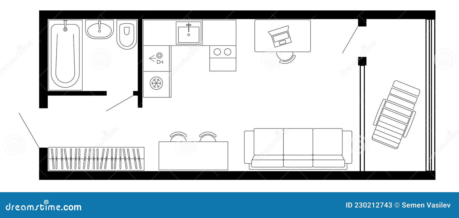 Micro Apartment Floor Plans Brighton | Studio, 1 Bath Floor Plan