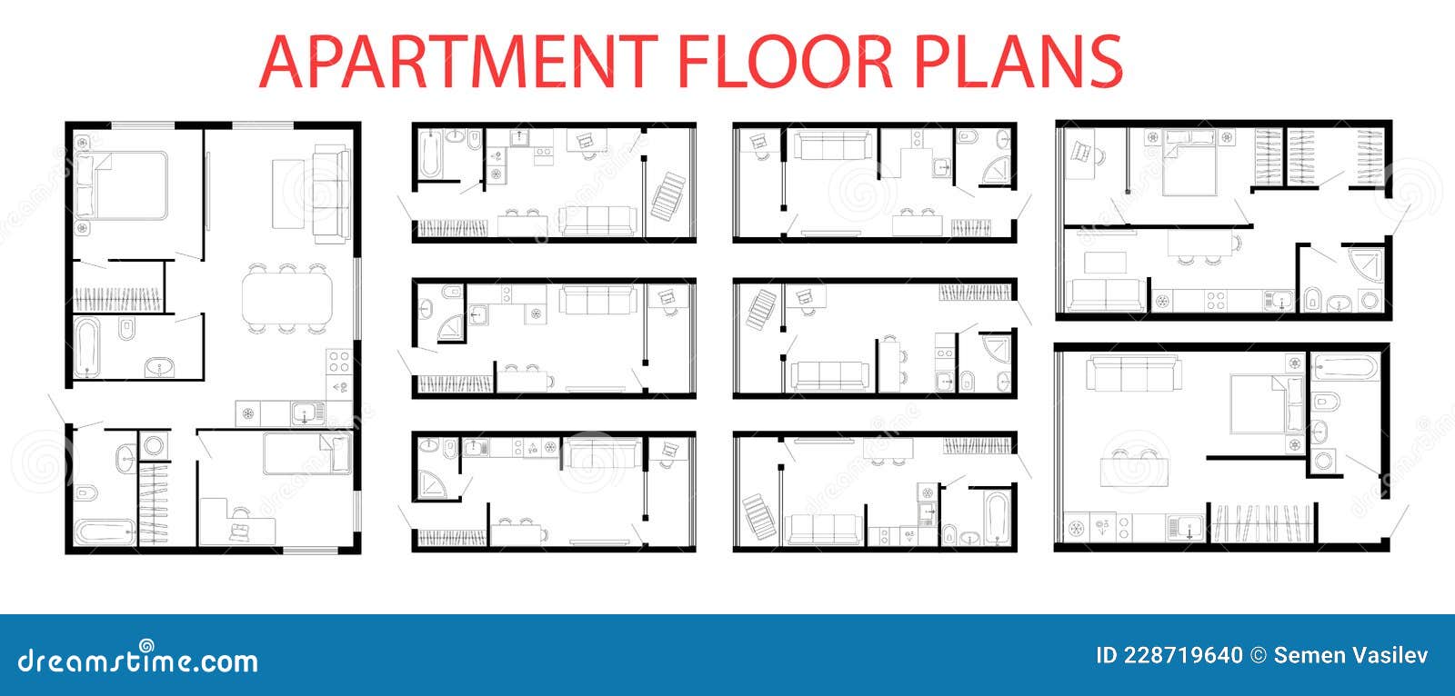 Apartment Floor Plans. Micro, One, Two Bedroom Studio Apartment. Stock ... Apartment Floor Plans. Micro, One, Two Bedroom Studio Apartment. Stock ...